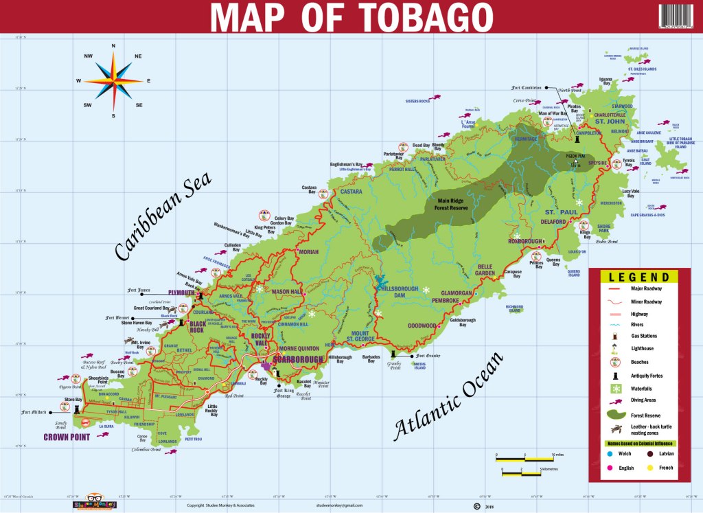 Map Of Tobago 🇹🇹 Chart / Poster / Teaching Aid [Size: 24" X 18 ...