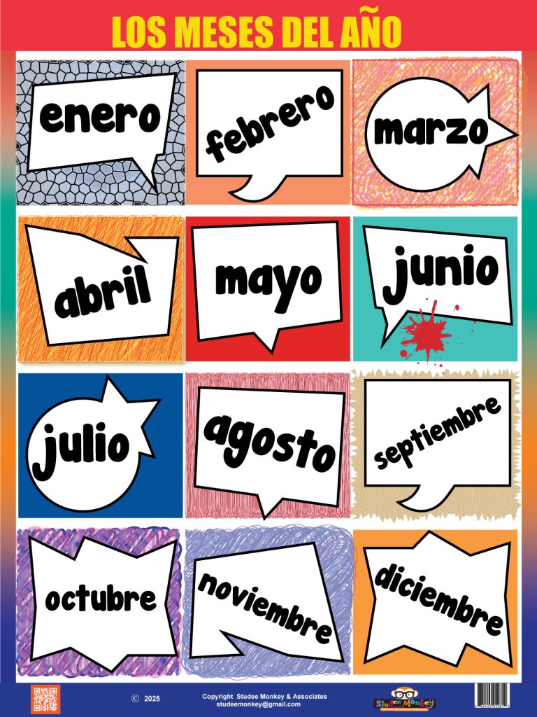 Los Meses Del Año - Chart / Teaching Aid / Poster [Size: 18" X 24 ...